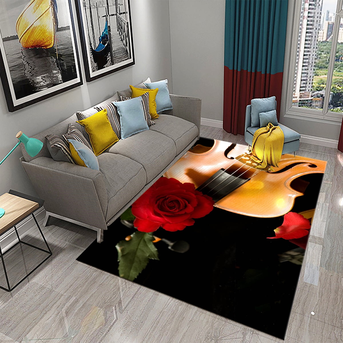 3D Violin Carpet Creative Musical Instrument Pattern Carpets for Living ...