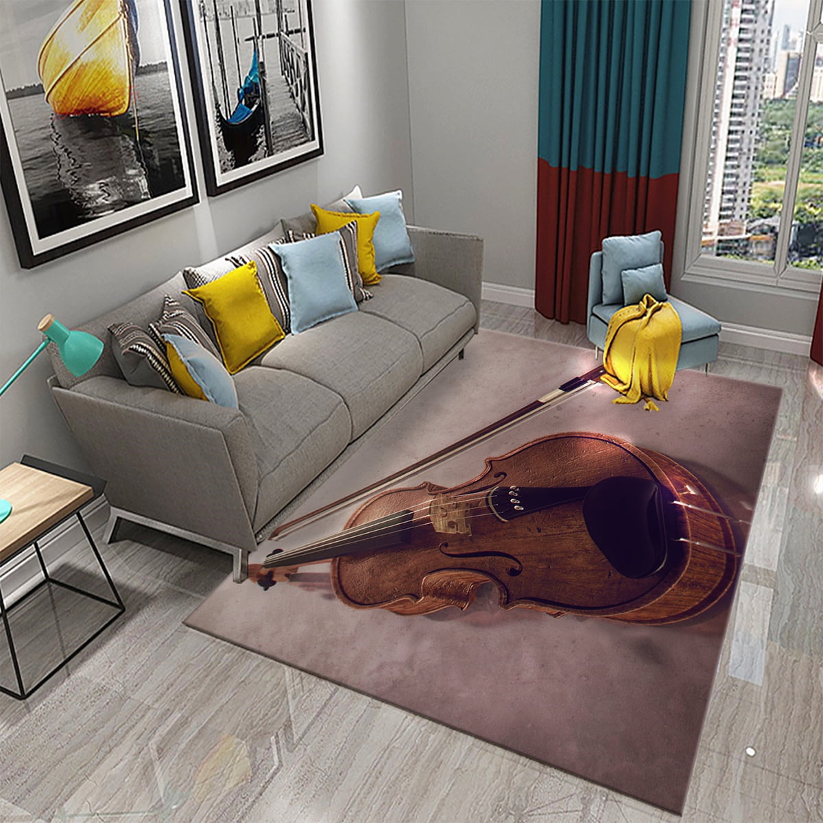3D Violin Carpet Creative Musical Instrument Pattern Carpets for Living ...
