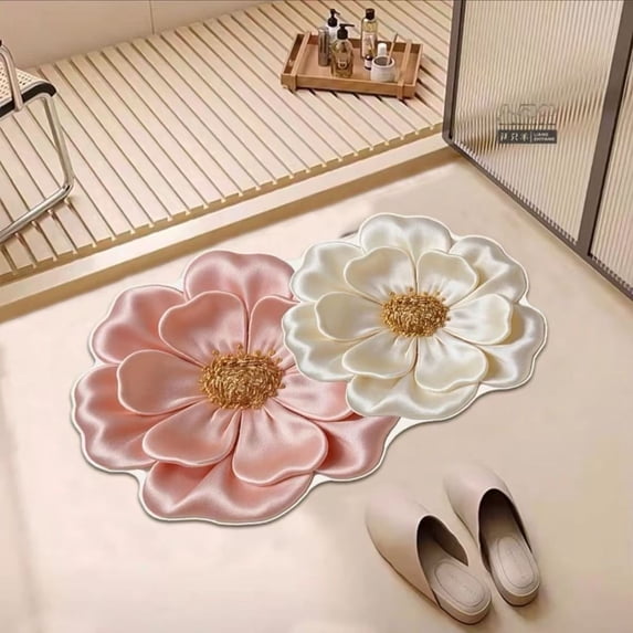 3D Vision Diatom Mud Floor Mat - Oil Painting Flower Design for ...