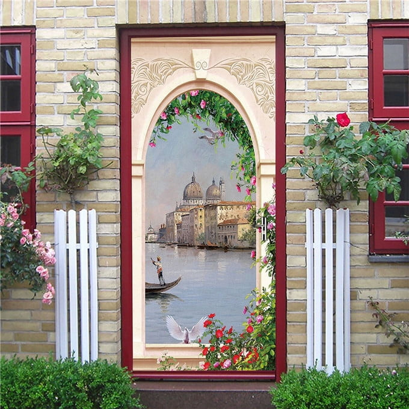 3D Vision Door Sticker Red Rose Wallpaper For Bedroom Home Decoration ...