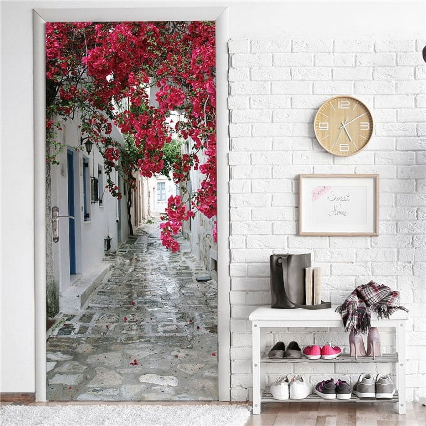 3D Vision Door Sticker Red Rose Wallpaper For Bedroom Home Decoration ...