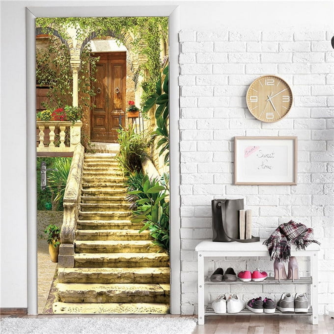 3D Vision Door Sticker Red Rose Wallpaper For Bedroom Home Decoration ...