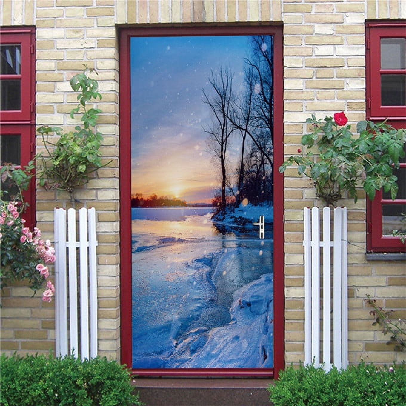 3D Vision Snow Scene Wallpaper Door Cover Sticker Self Adhesive ...