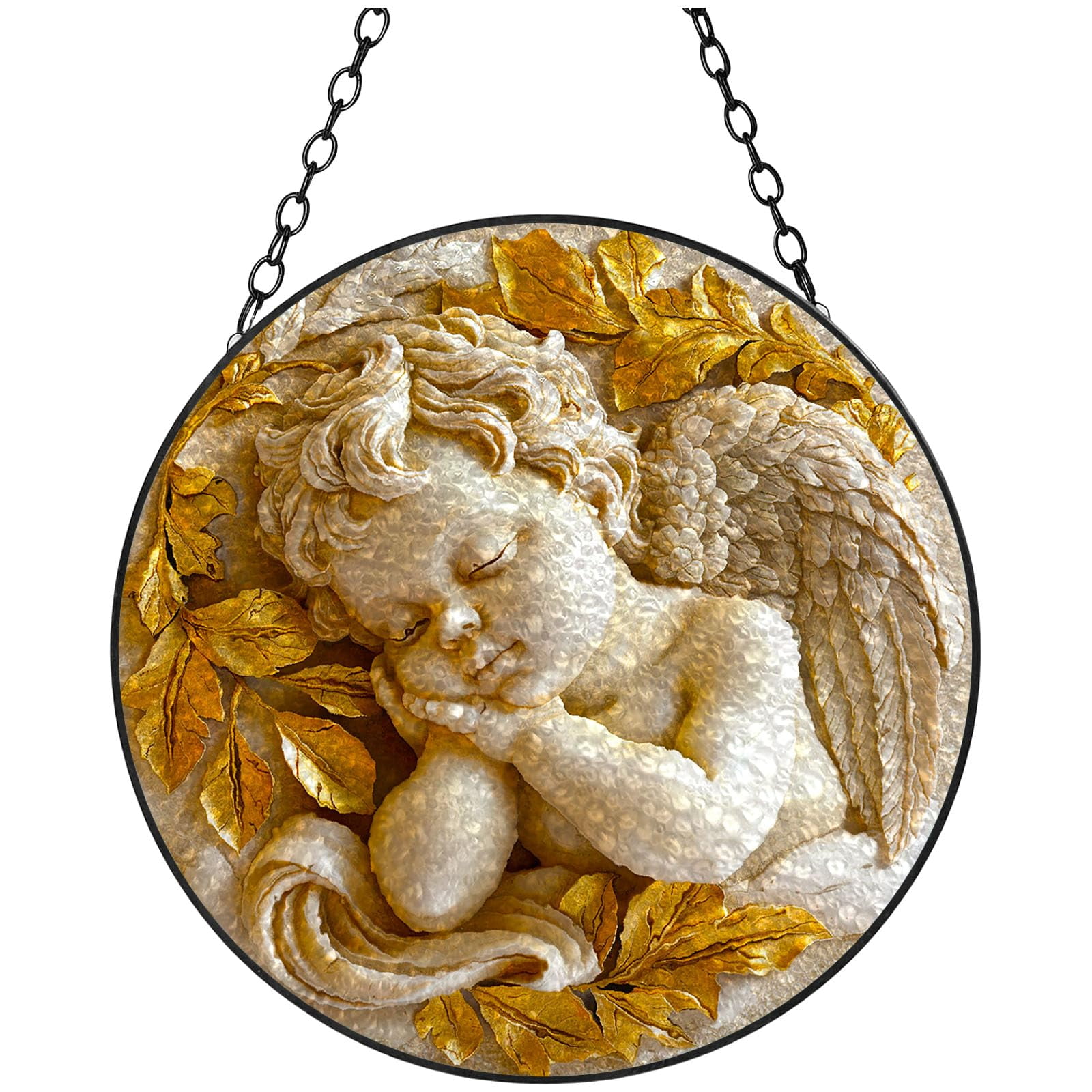 3D Vision Stone Carving Sleeping Angel Stained Glass Suncatcher ...