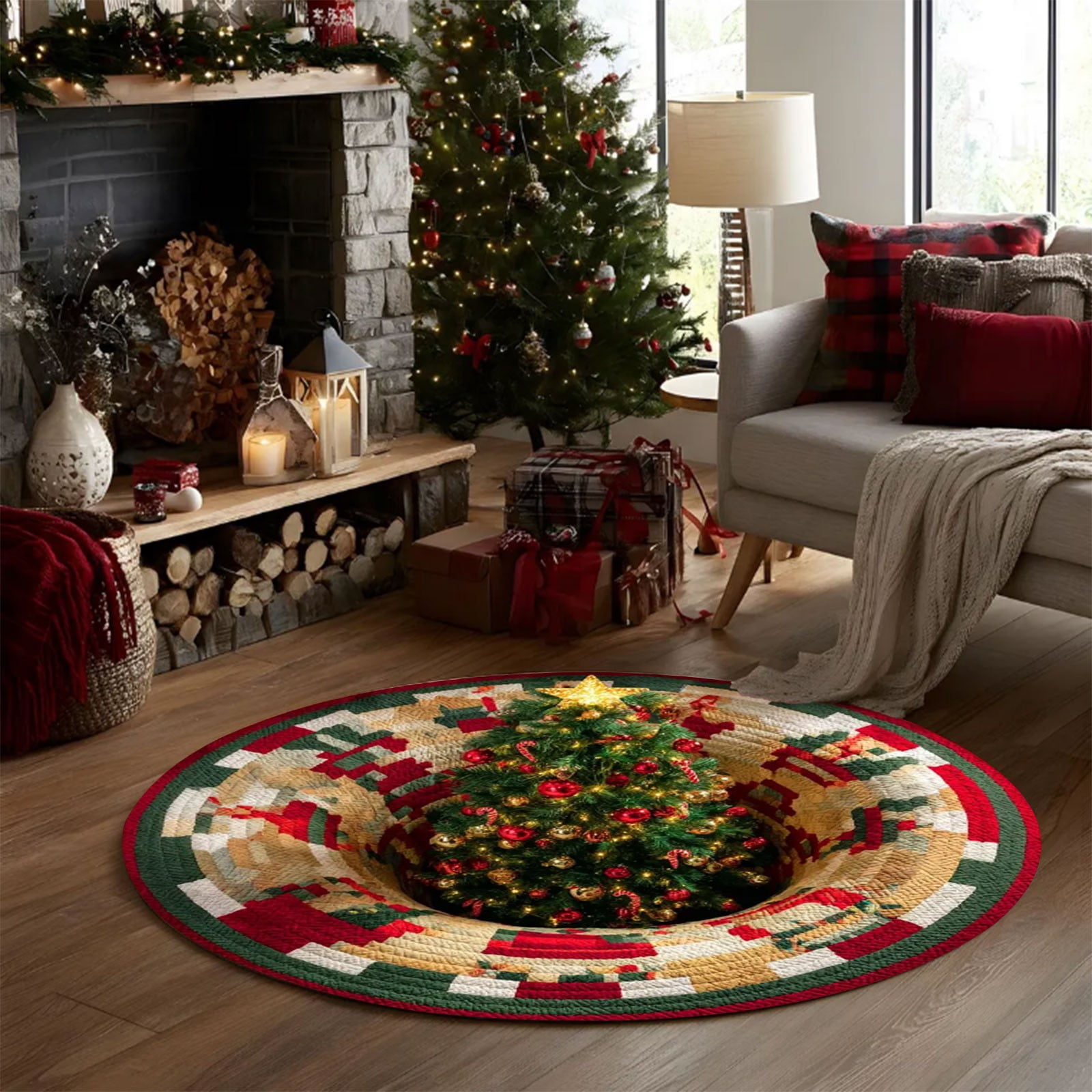 3D Visual Christmas Themed Tree Skirt Rug Stereo Tree Hole Christmas ...