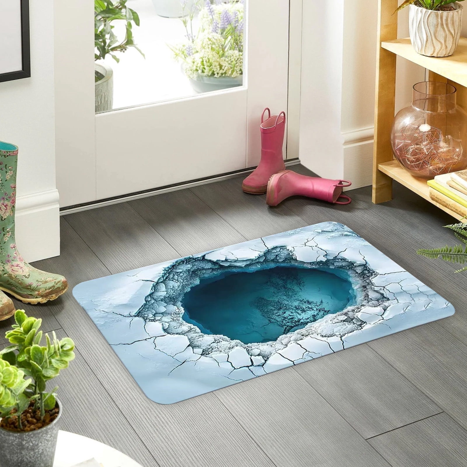3D Visual Crystal Velvet Floor Mat, Non-Slip Water Absorbent Bathroom ...