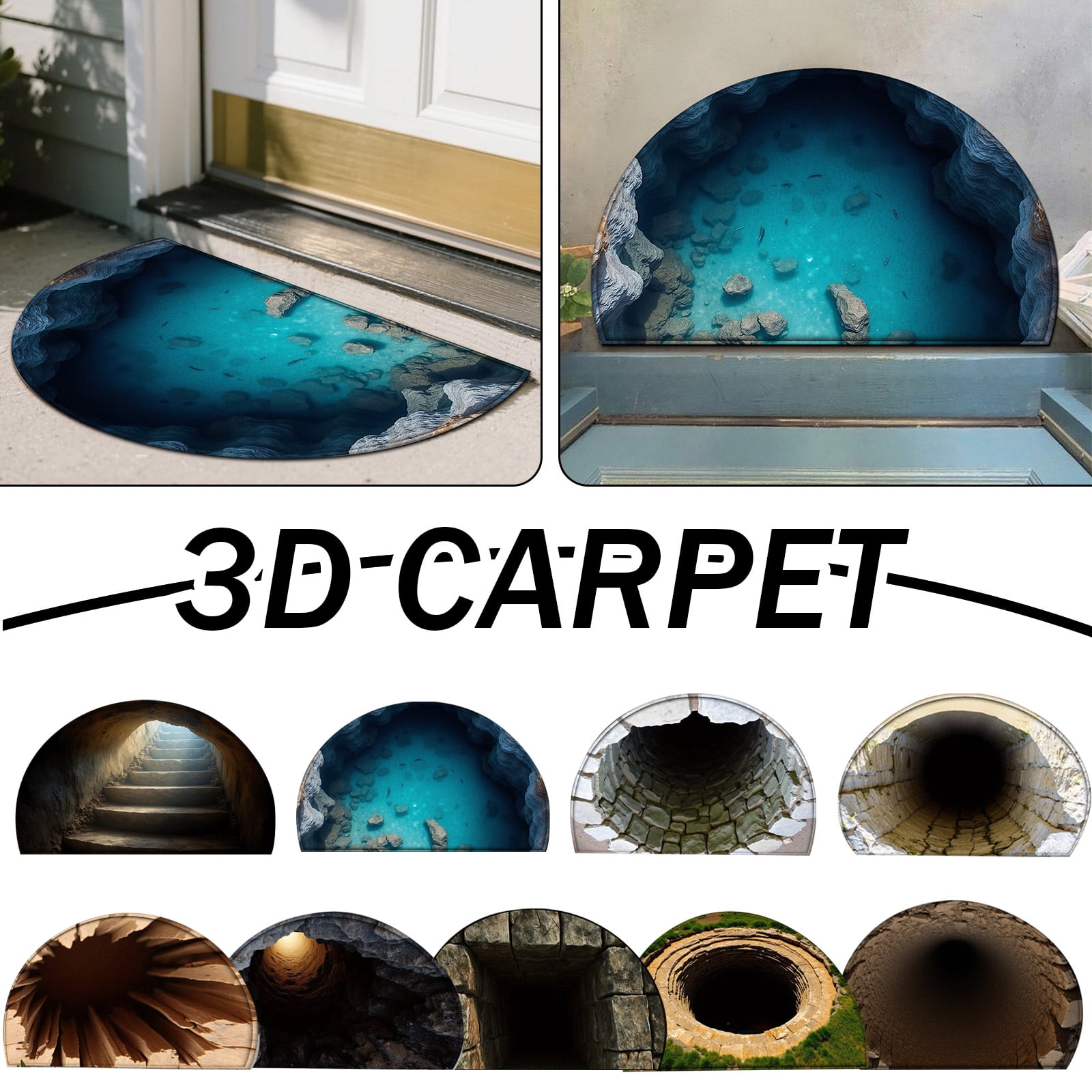 3D Visual Crystal Velvet Half-Round Doormat Indoor Outdoor Entrance, 50 ...