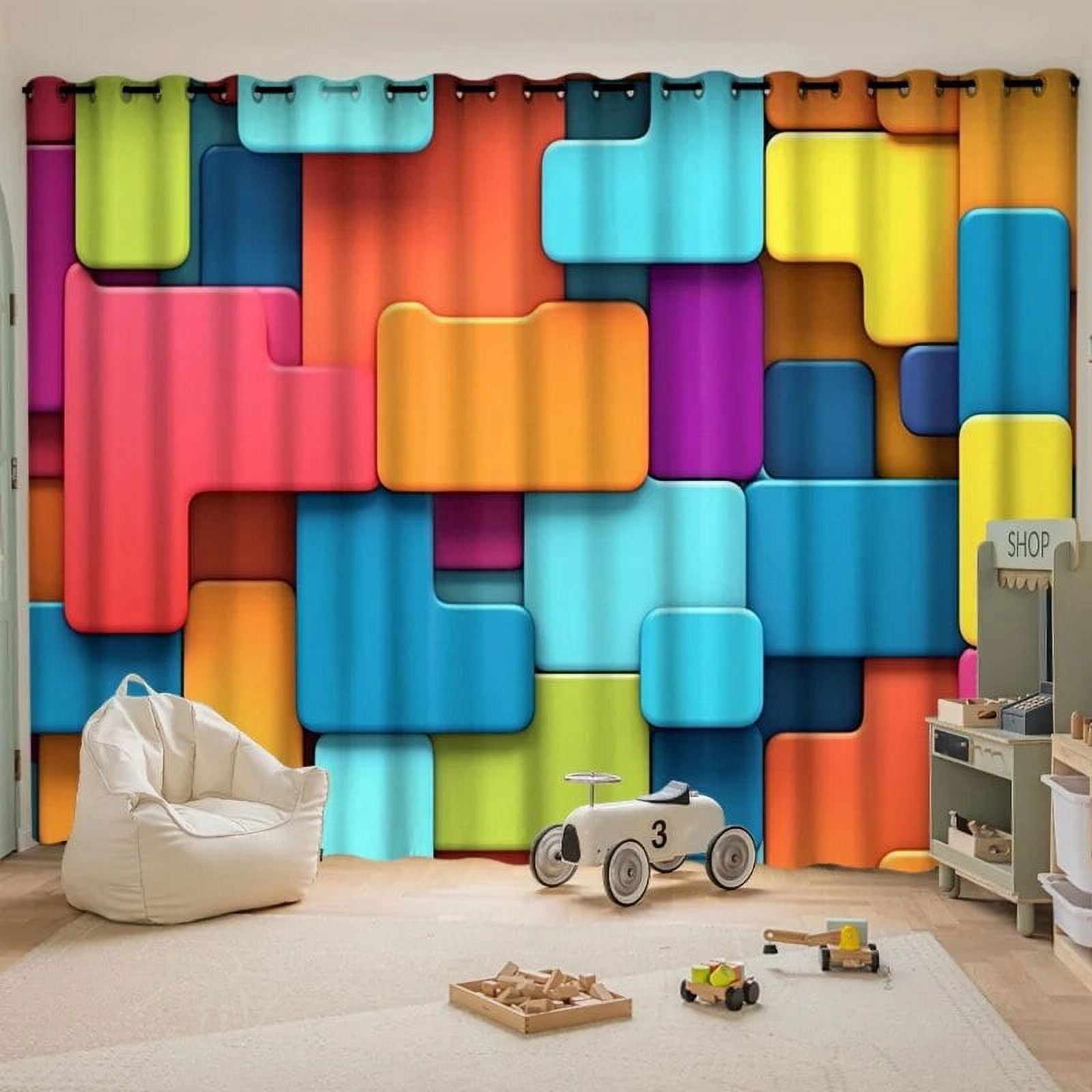 3D Visual Curtain High Blackout Color Building Block Bedroom Main Image ...