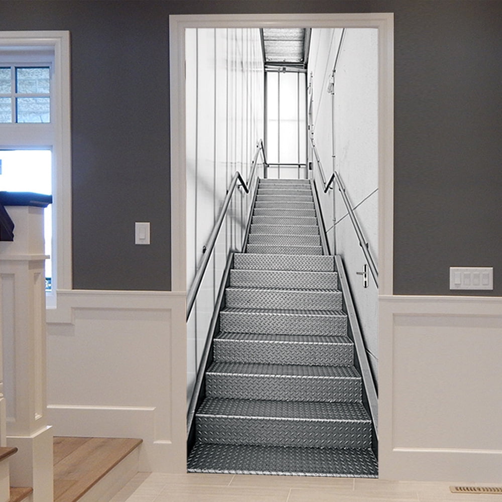 3D Visual Effect Stairs Door Stickers Self-adhesive Vinyl Full Door ...