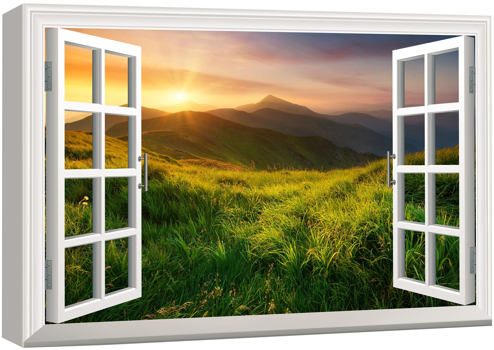 3D Visual Effect View Through Window Frame Landscape at the Top of ...