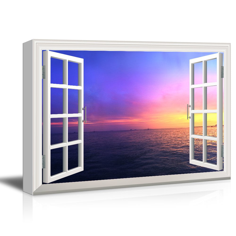 3D Visual Effect View Through Window Frame Rays of Evening Sunlight on ...