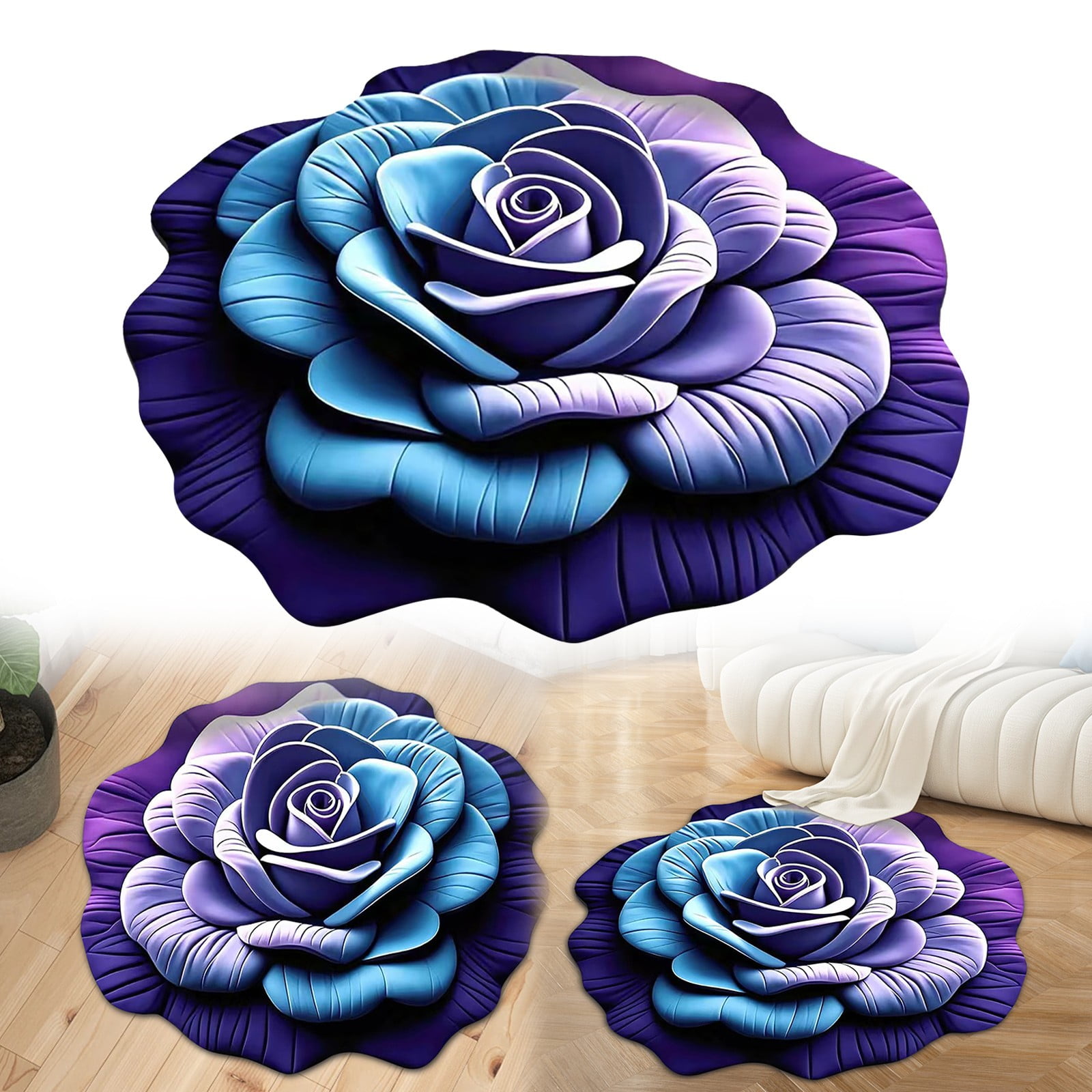 3D Visual Flower Shaped Floor Mat C Polyester Carpet Colro:C Material ...
