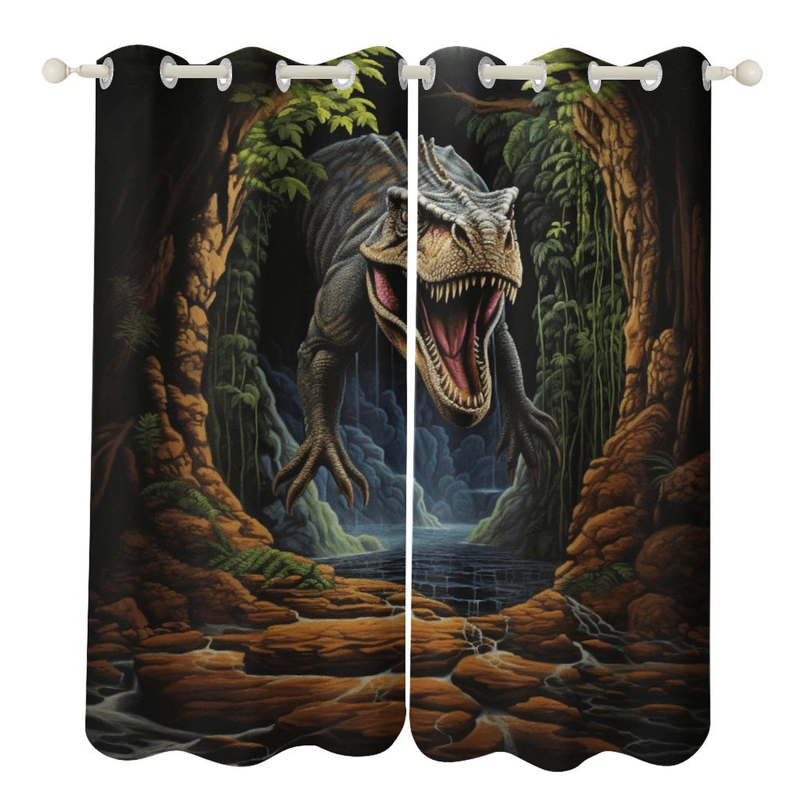 3D Visual Illusion Dinosaur 2 Panels 3D Printing Pattern Curtain for ...