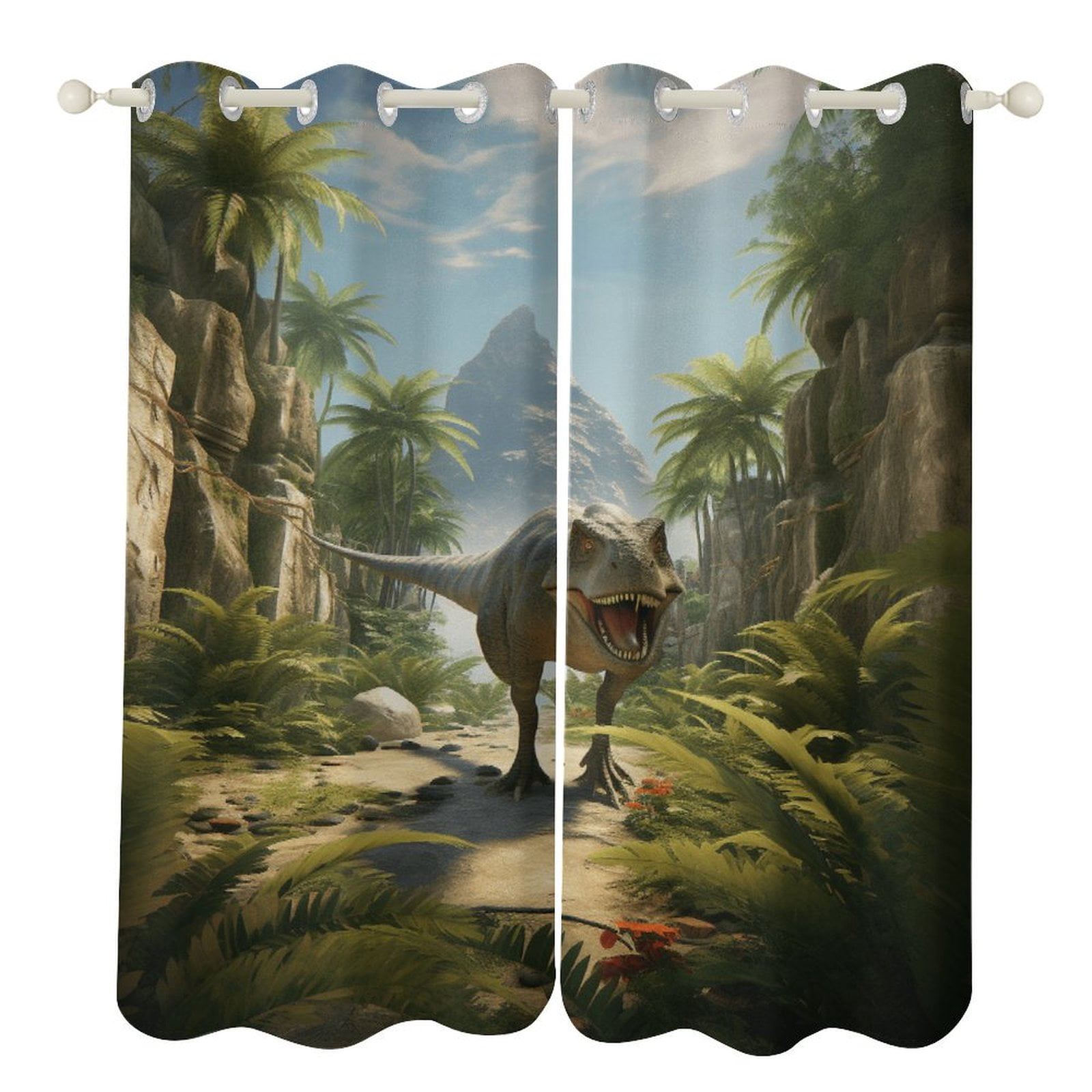 3D Visual Illusion Dinosaur 2 Panels Curtains for Bedroom Living Room ...