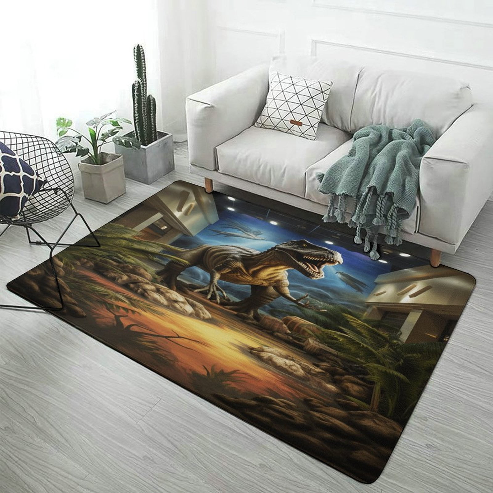 3D Visual Illusion Dinosaur Area Rugs Carpet Suitable for Living Room ...
