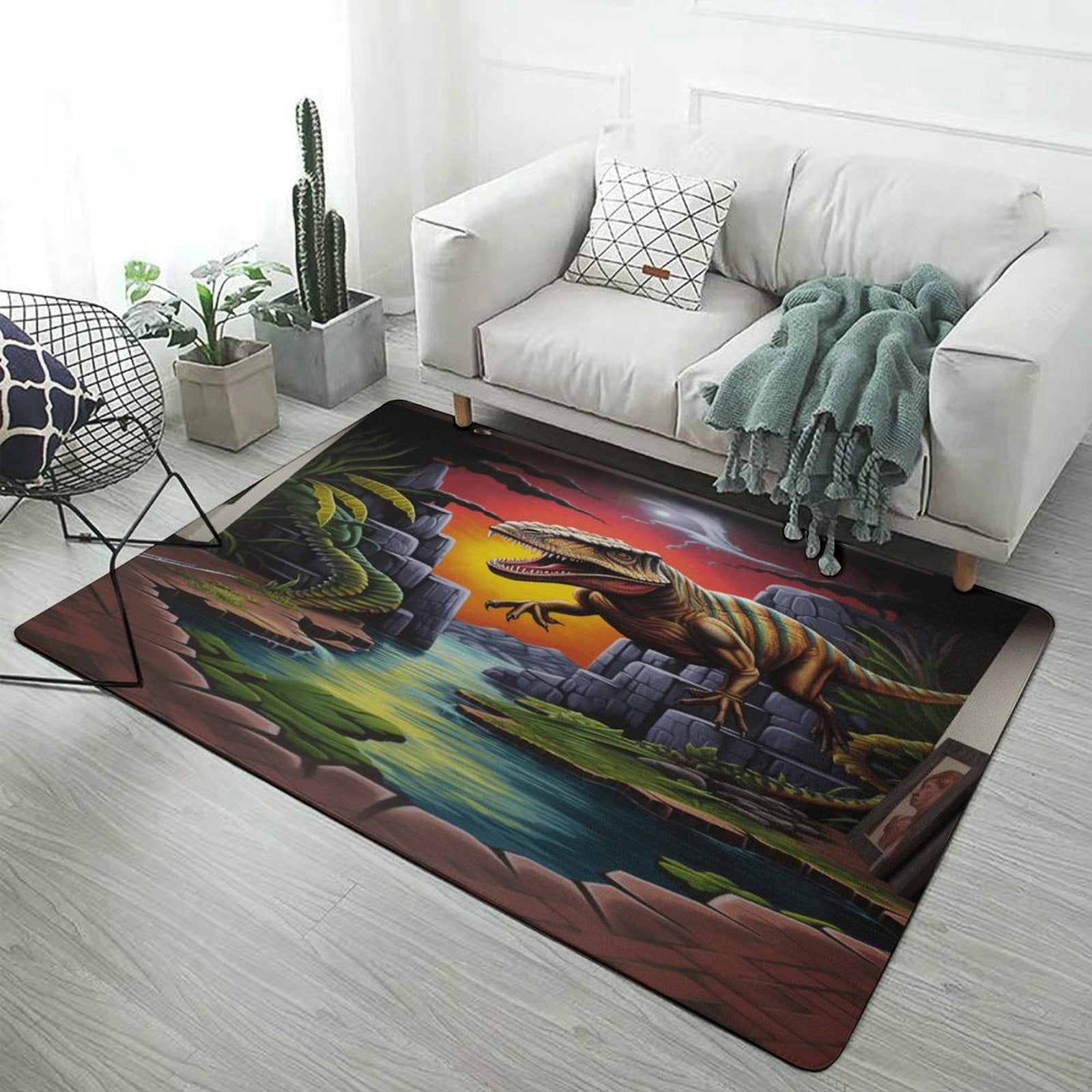 3D Visual Illusion Dinosaur Area Rugs Carpet Suitable for Living Room ...