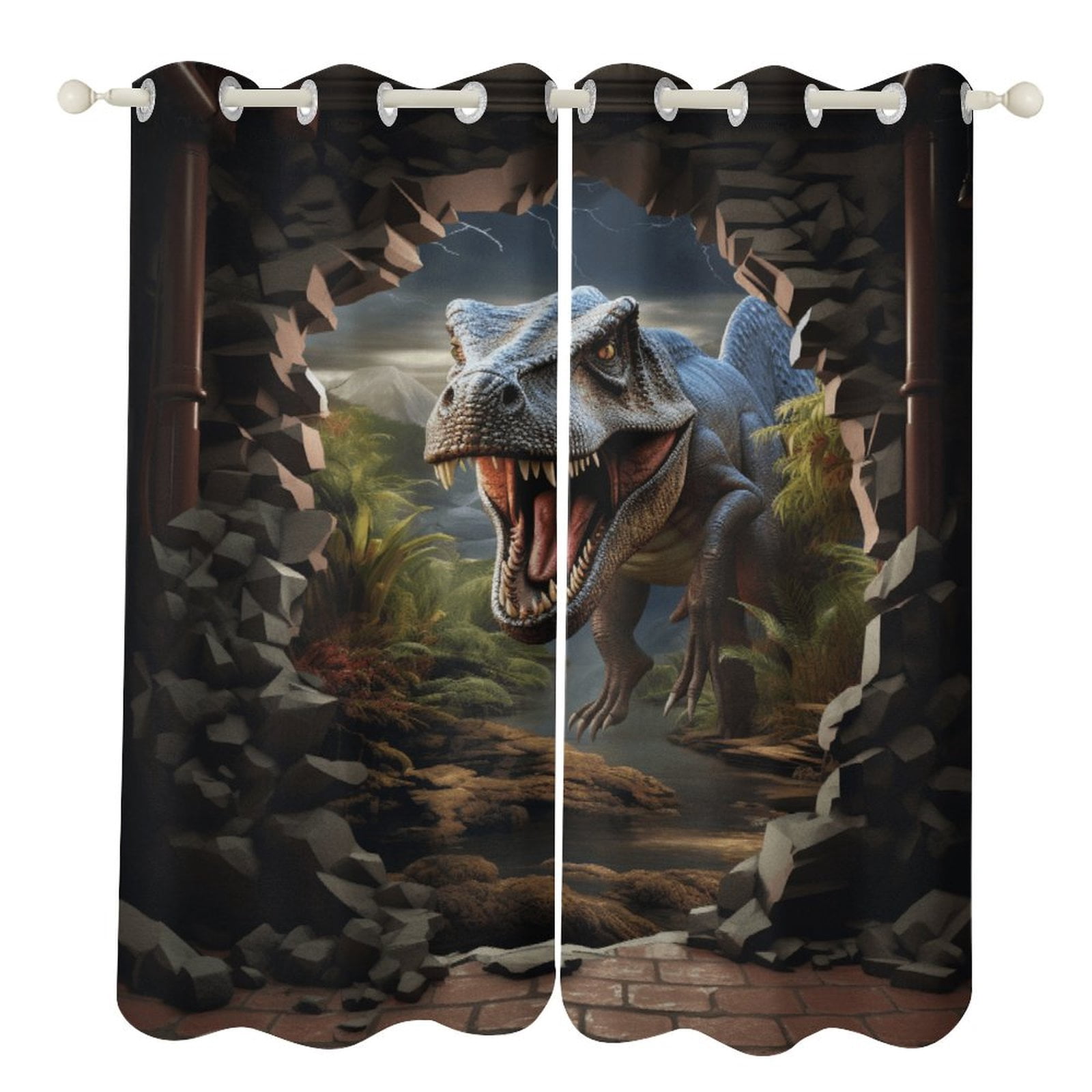 3D Visual Illusion Dinosaur Blackout Window Curtains for Bedroom Living ...
