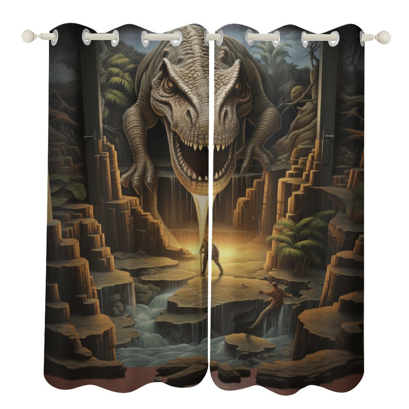 3D Visual Illusion Dinosaur Blackout Window Curtains for Bedroom Living ...