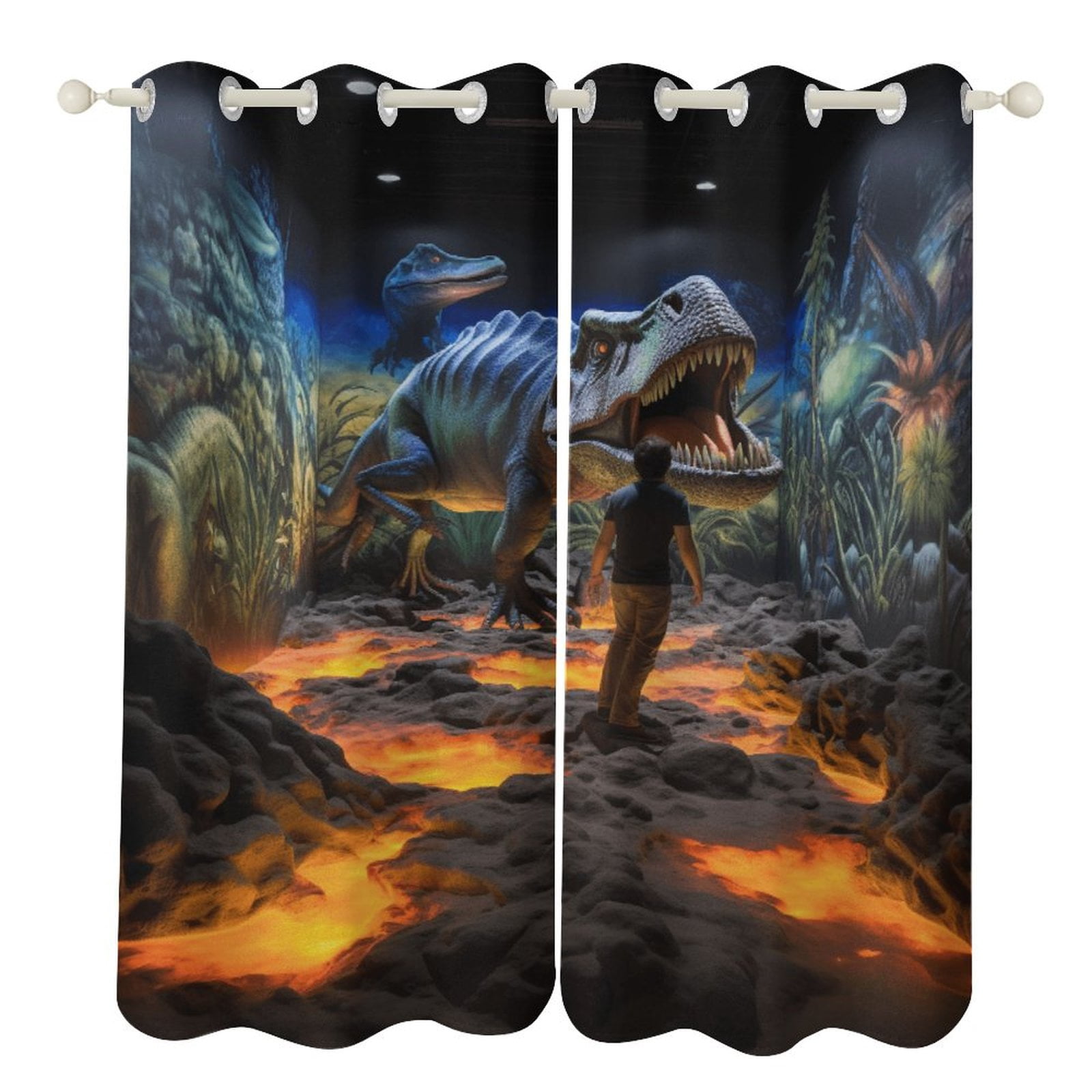 3D Visual Illusion Dinosaur Blackout Window Curtains for Bedroom Living ...