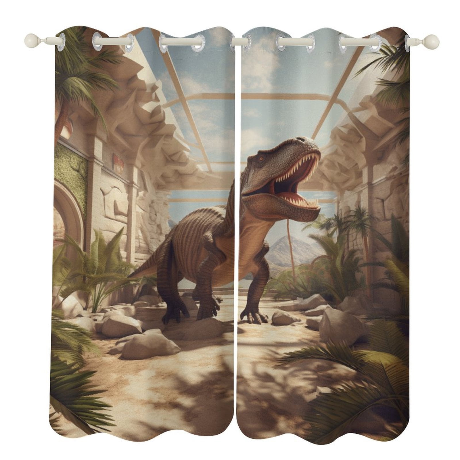 3D Visual Illusion Dinosaur Blackout Window Curtains for Bedroom Living ...
