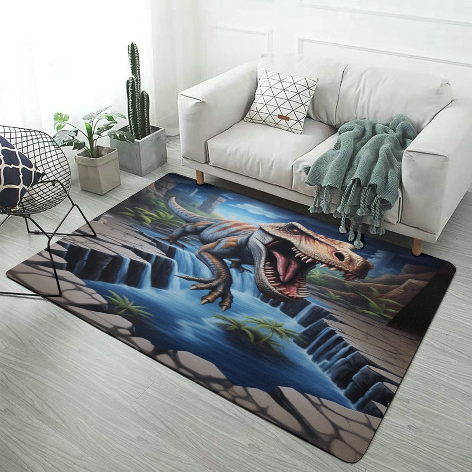 3D Visual Illusion Dinosaur Carpet Style Living Room Bedroom Rug Modern ...