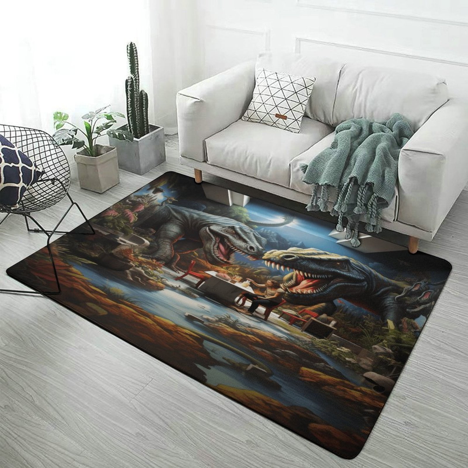 3D Visual Illusion Dinosaur Carpet Style Living Room Bedroom Rug Modern ...