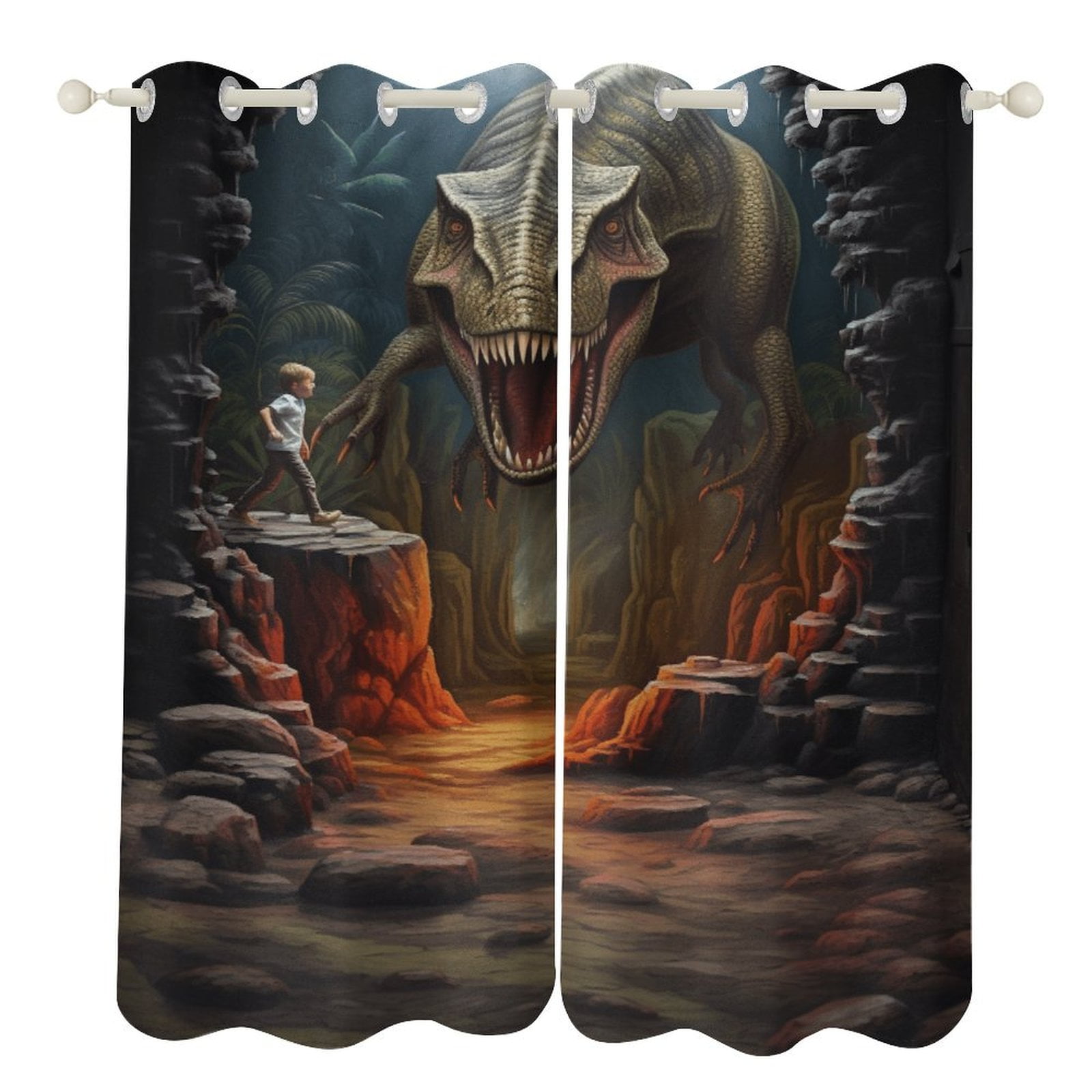 3D Visual Illusion Dinosaur Luxury Window Curtains Blinds for Living ...