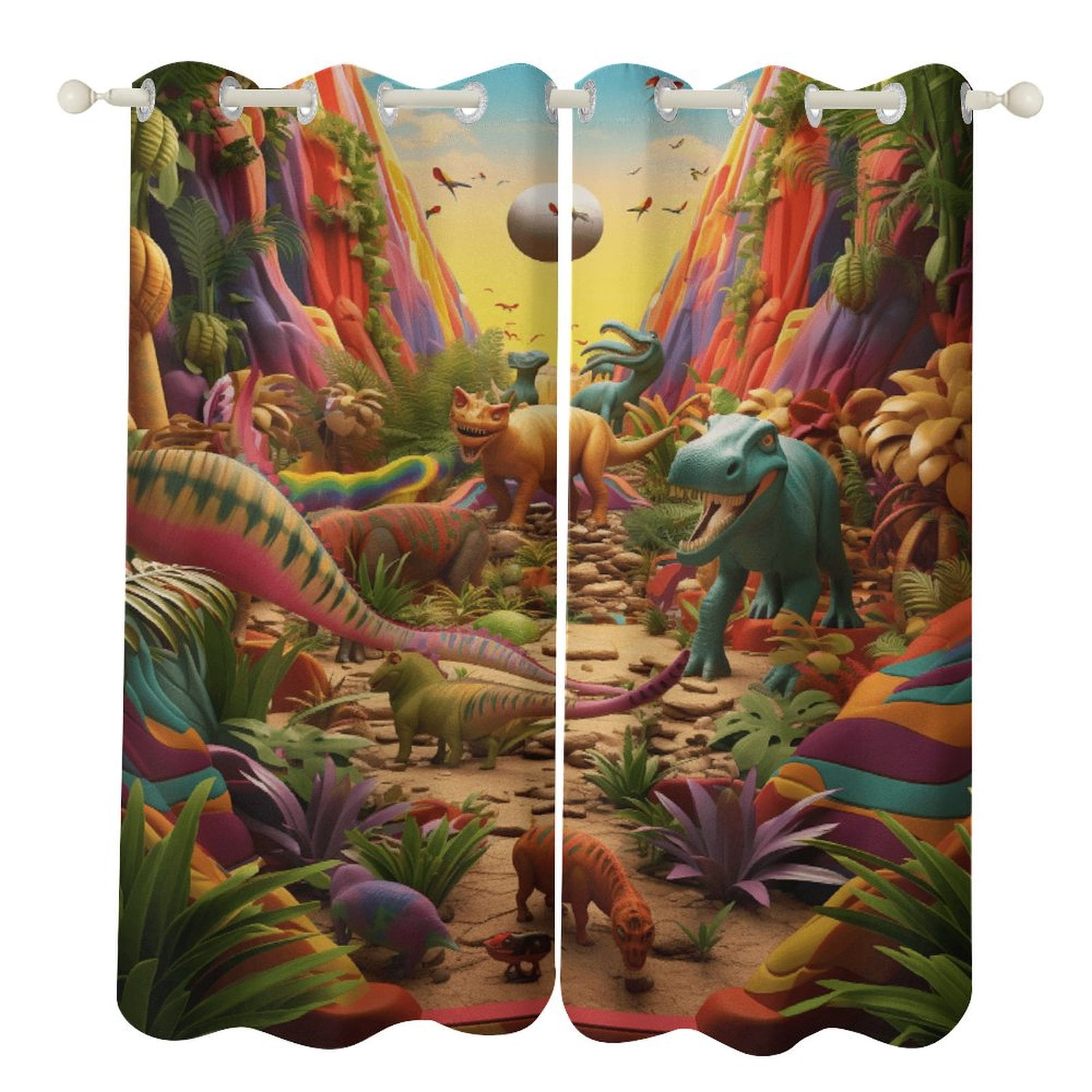 3D Visual Illusion Dinosaur Luxury Window Curtains Blinds for Living ...