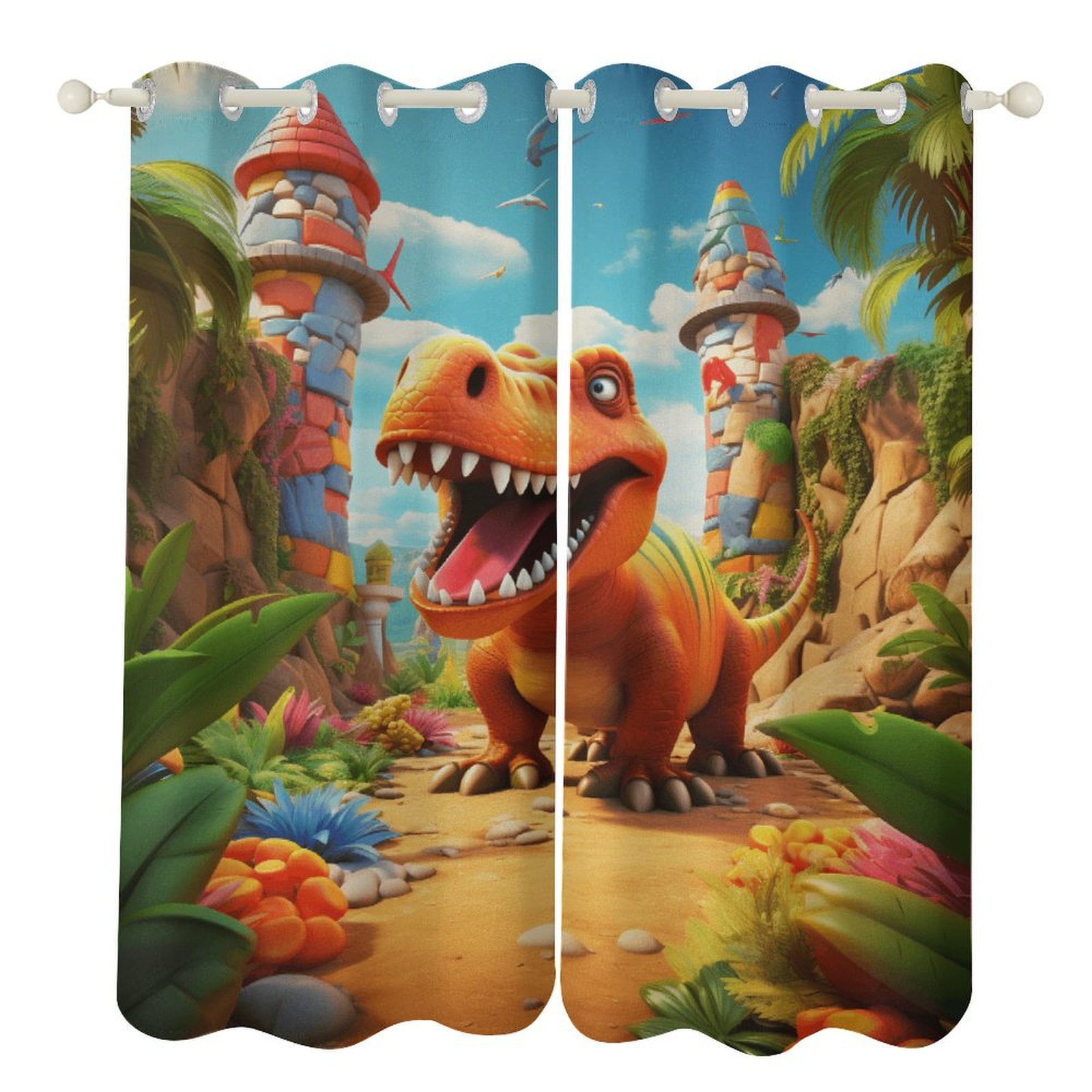 3D Visual Illusion Dinosaur Luxury Window Curtains Blinds for Living ...