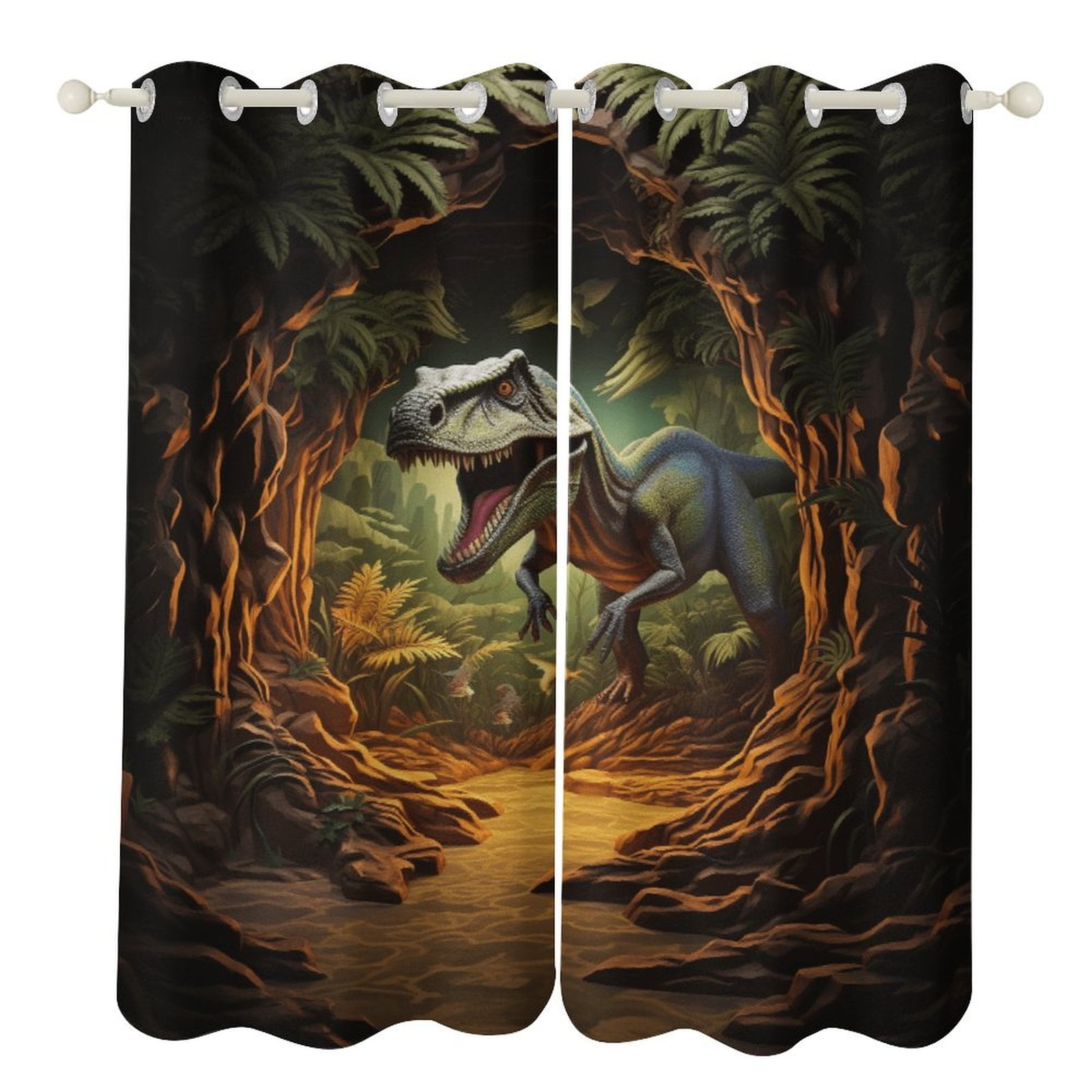 3D Visual Illusion Dinosaur Luxury Window Curtains Blinds for Living ...