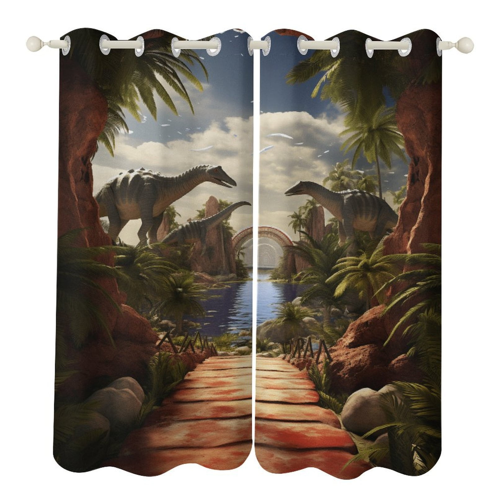 3D Visual Illusion Dinosaur Luxury Window Curtains Blinds for Living ...