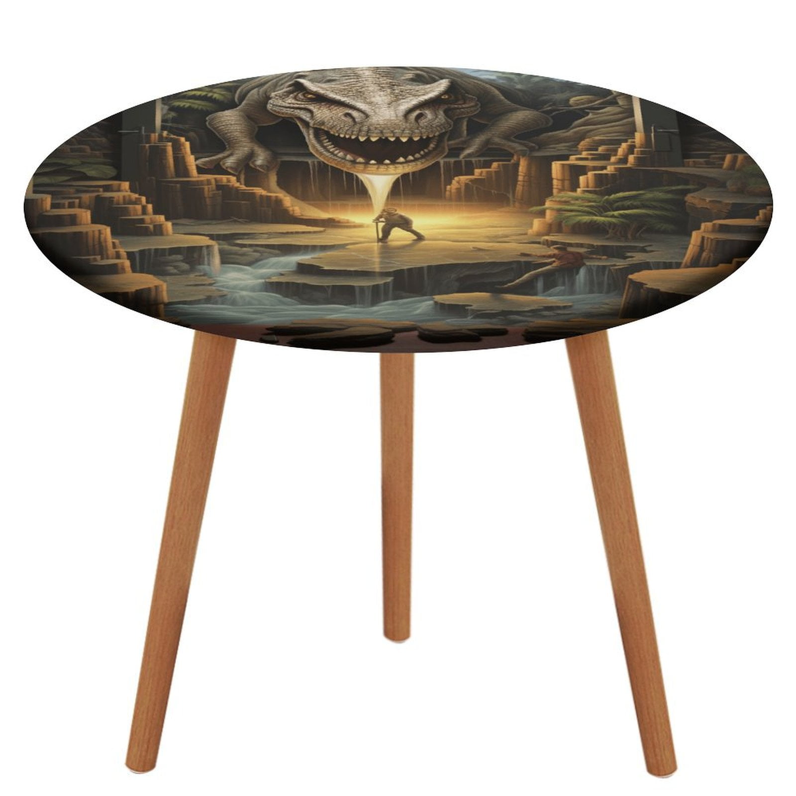 3D Visual Illusion Dinosaur Pattern Round Tablecloth Waterproof Elastic Table Clothes for Dining ...