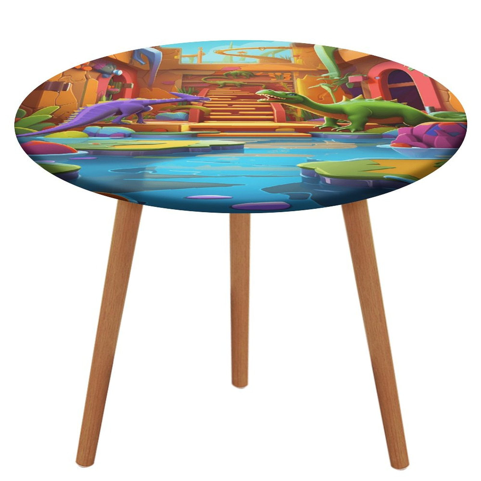 3D Visual Illusion Dinosaur Pattern Round Tablecloth Waterproof Elastic ...