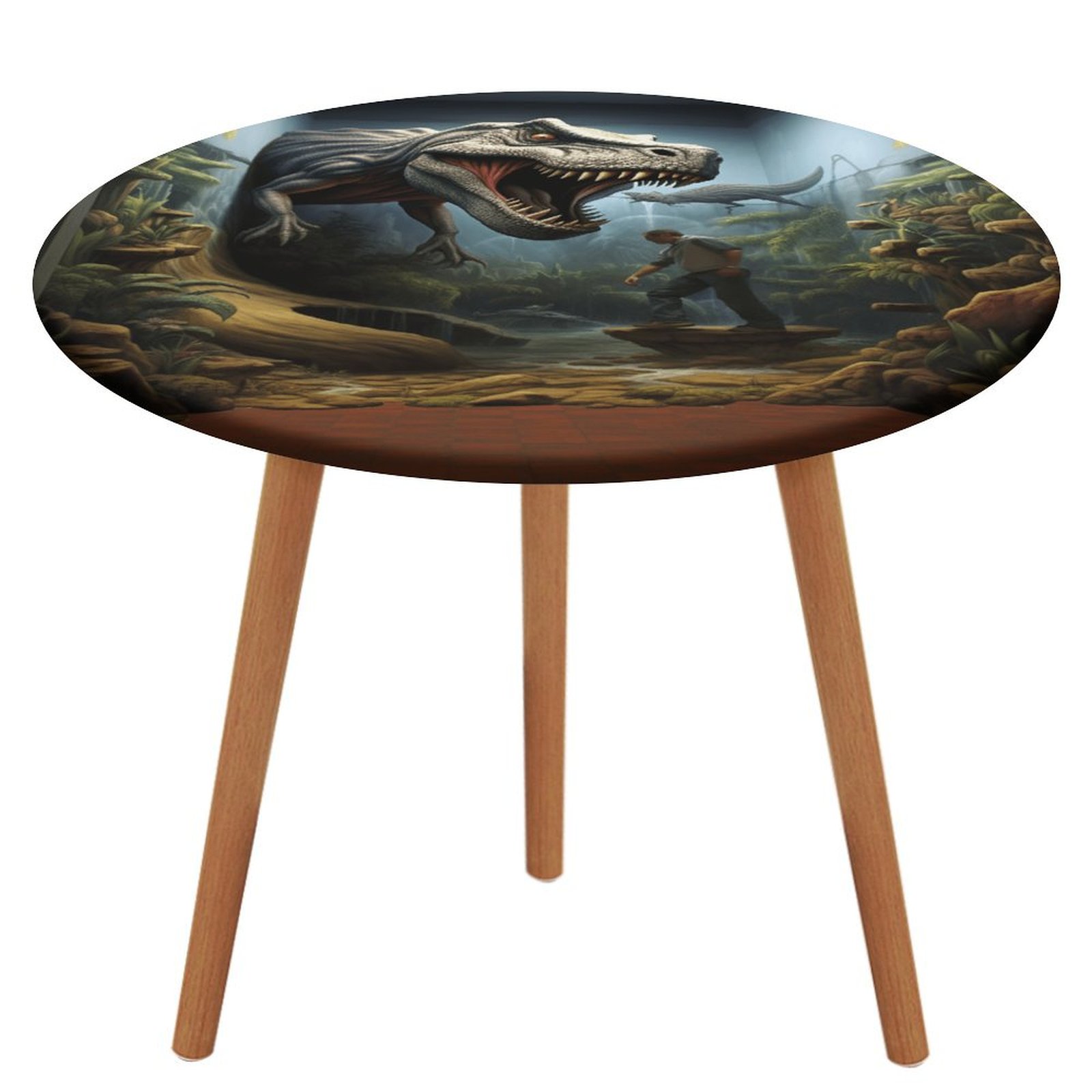 3D Visual Illusion Dinosaur Tablecloth Round Elastic Fitted Waterproof ...