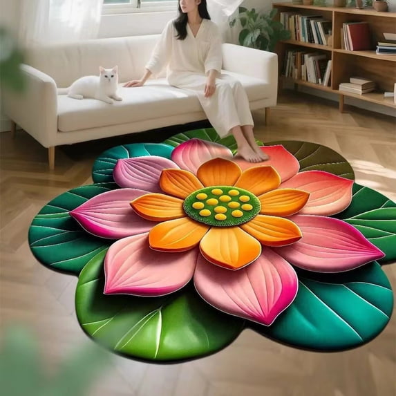 3D Visual Lotus Flower Doormat For Entryway Bathroom, Non-Slip Water ...