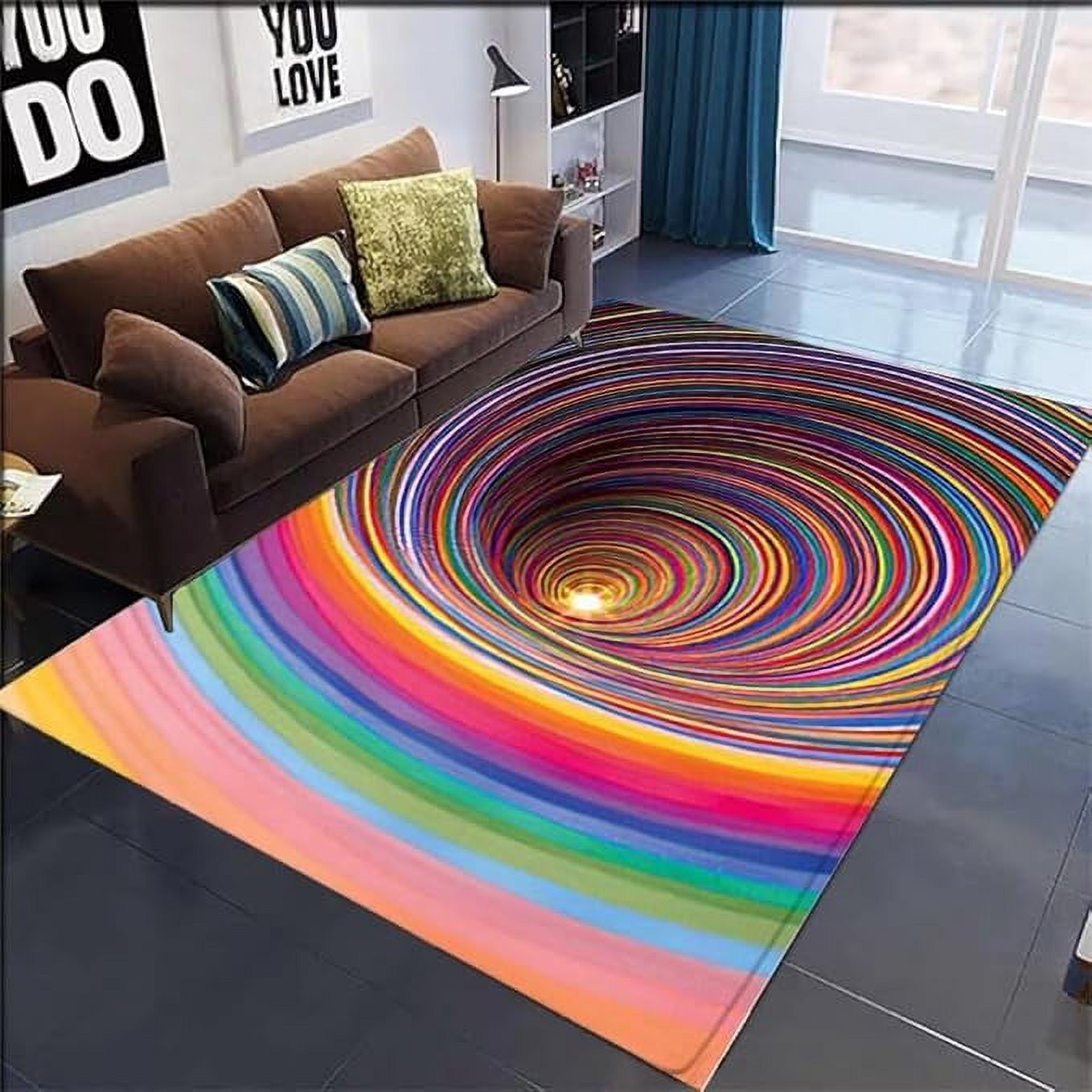 3D Visual Optical Illusion Colorful Rugs For Bedroom Rainbow Bottomless ...