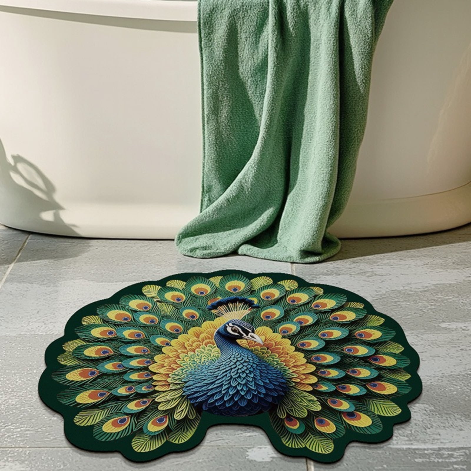 3D Visual Peacock Door Mat, Non-Slip Absorbent Easy-Clean Floor Mat For ...