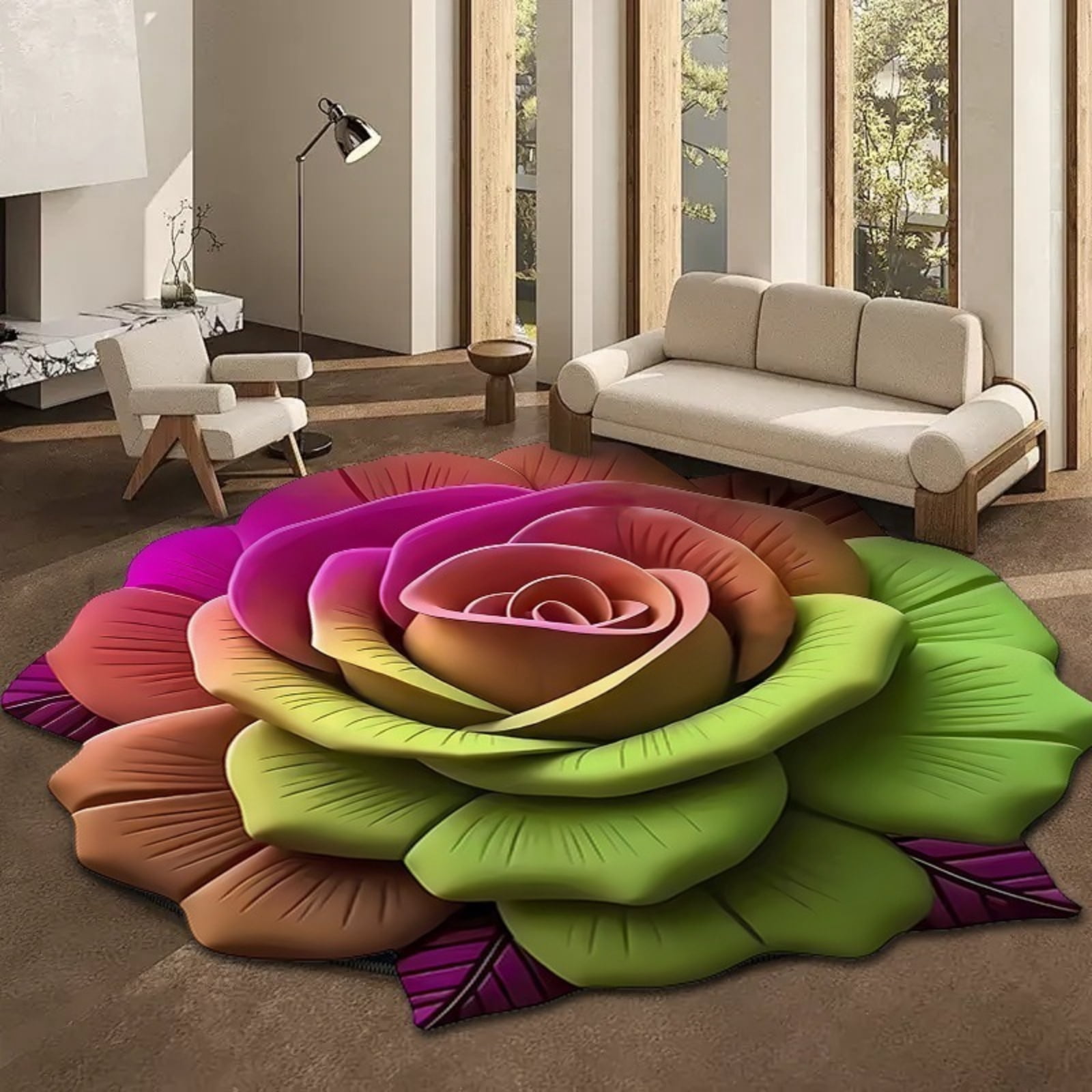 3D Visual Rose Pattern N1 Large Door Mat, For Entrance Hallway Bathroom ...