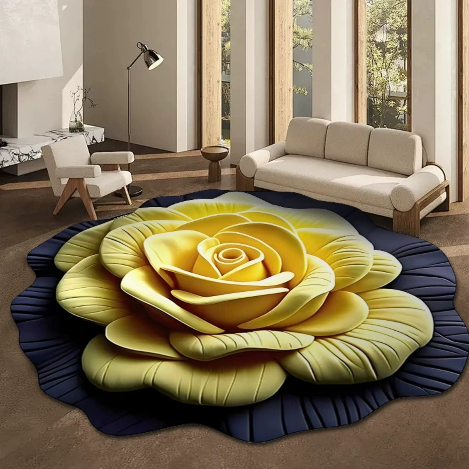 3D Visual Stereo Flower Special Shaped New Mud Floor Mat Living Room Bedroom Stain And Easy To ...