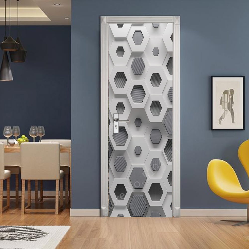 3D Visual Stereo Geometric Hexagon Door Sticker Peel & Stick PVC Door ...