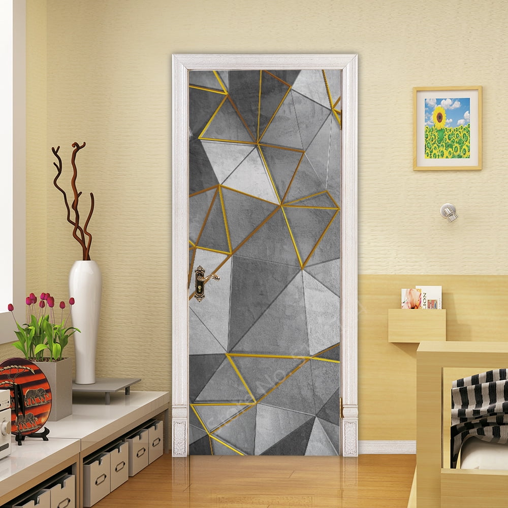 3D Visual Stereo Geometric Hexagon Door Sticker Peel & Stick PVC Door ...