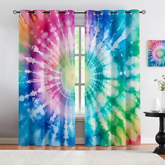 3D Visual Tie-Dye Printed Curtains, Rendering Blue-Purple Black Out ...