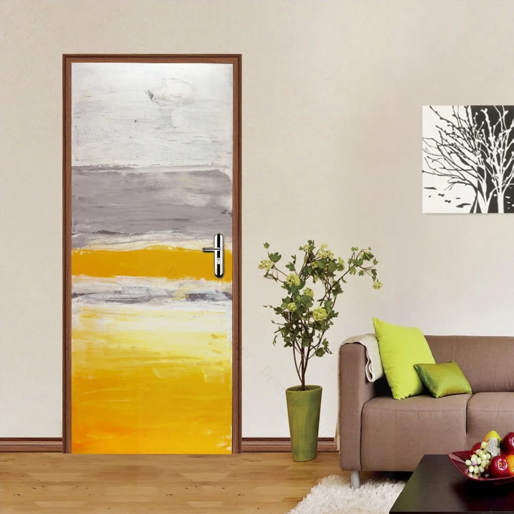 3D Visual r Leaf Wooden Door Sticker for Living Room Bedroom ration ...
