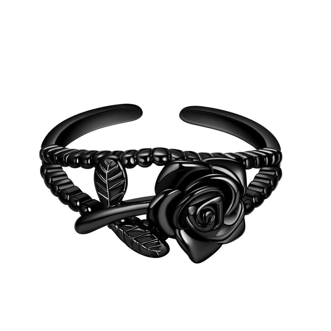3D Vivid Black Rose Rings Flower Open Band Adjustable Elegant Jewelry Valentine's Day Gifts ...