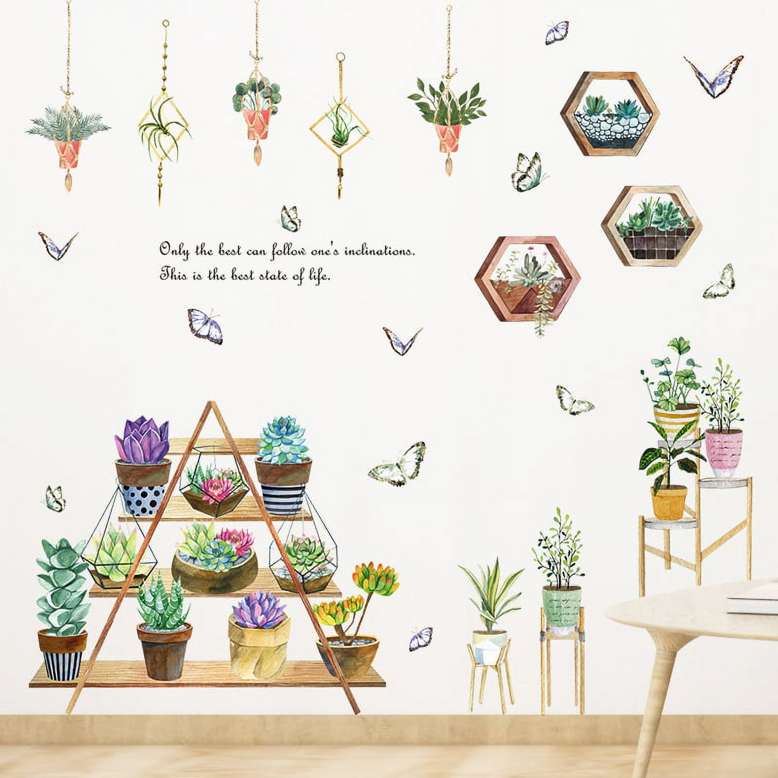 3D Vivid Green Plants Grid Wall Decal, Removable DIY Green Leaves Wall ...