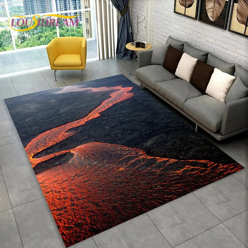 3D Volcano Lava Magma Illusion Area Rug Large Carpet Rug for Living ...