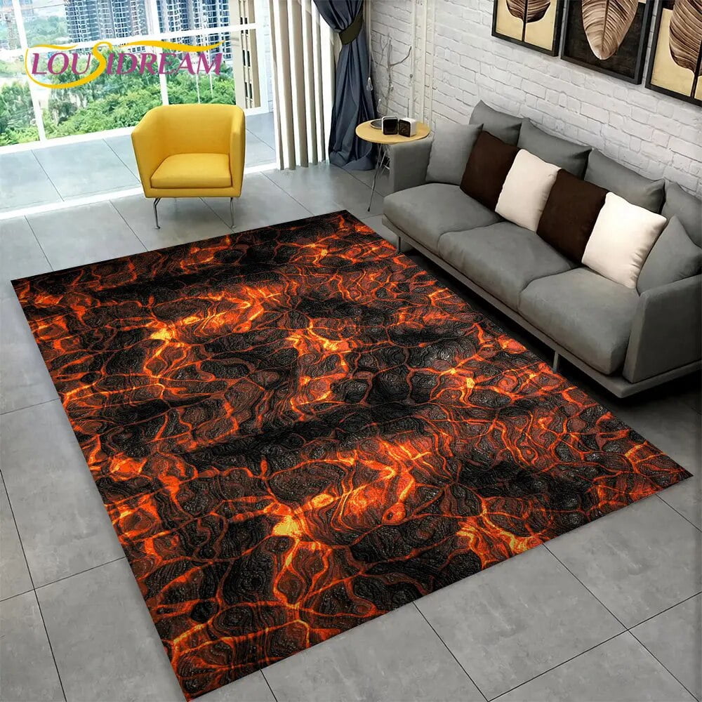 3D Volcano Lava Magma Illusion Area Rug Large Carpet Rug for Living ...