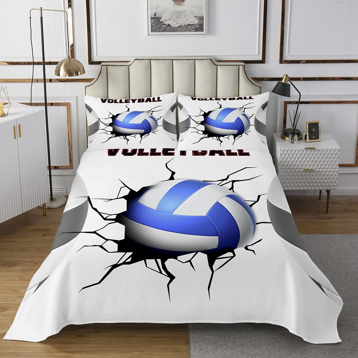 3D Volleyball Queen Quilt Set,Sports Bedding Set Volleyball Bedroom ...