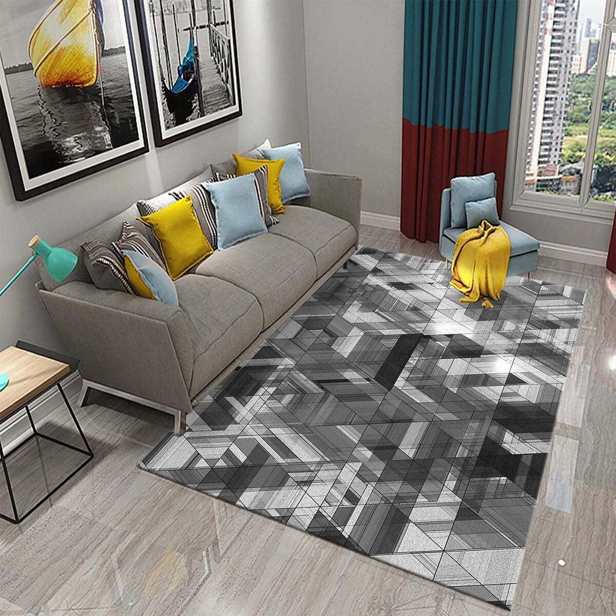 3D Vortex Illusion Carpet Abstract Geometric Rug Black and White ...