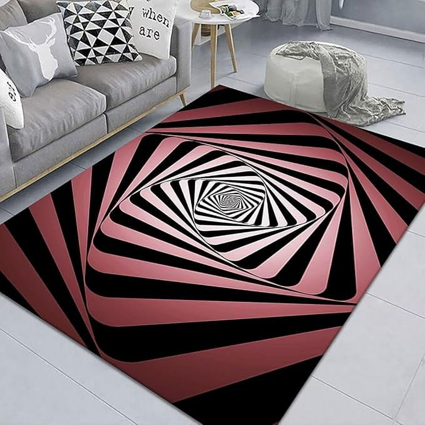 3D Vortex Illusion Rug For Bedroom Black Red Optical Illusion Area Rug ...